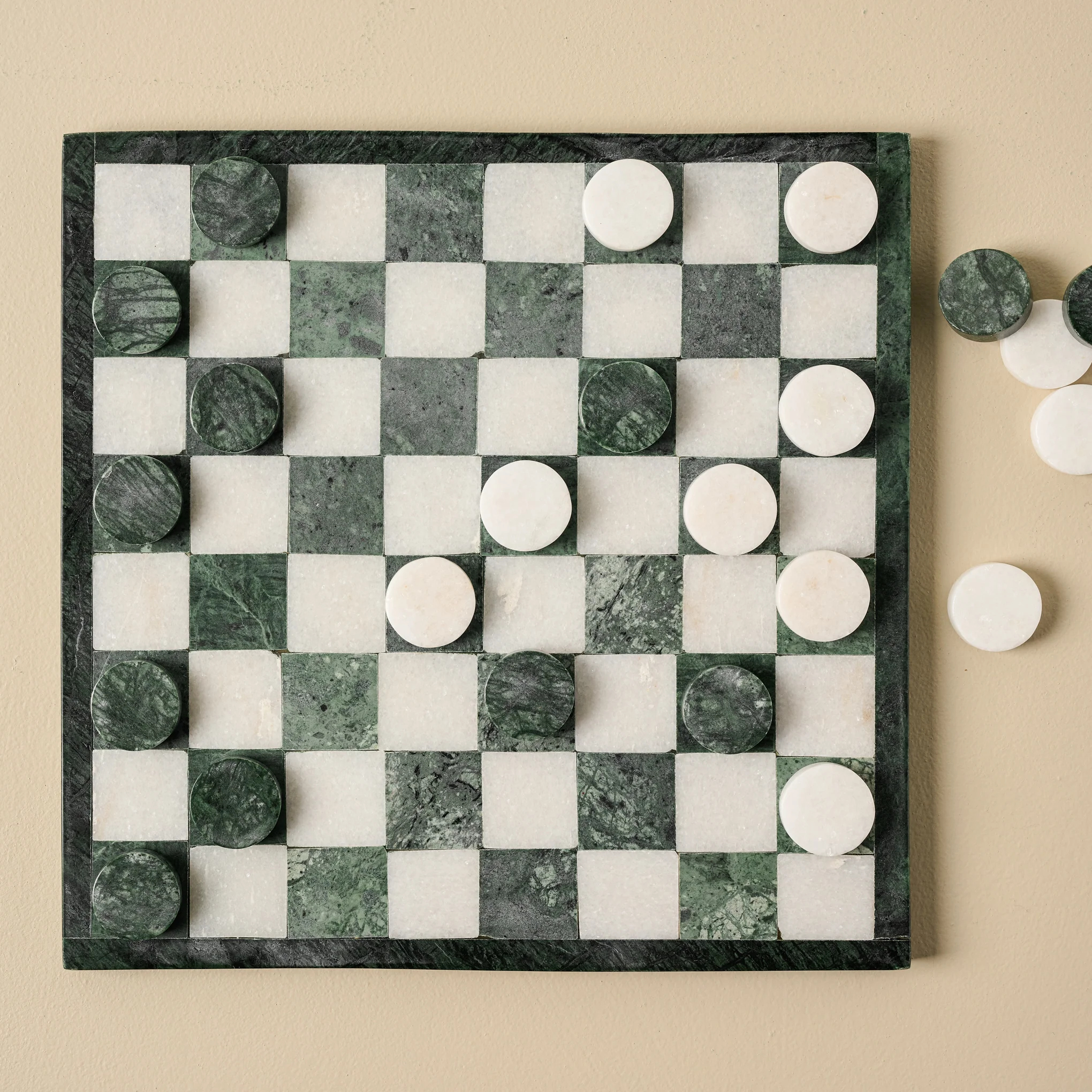 Green And White Marble Checkers Set - Magnolia